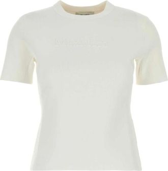 Max Mara Femme, Tops, Blanc, Taille: 38 FR T-shirt &agrave; col rond en maille c&ocirc;tel&eacute;e
