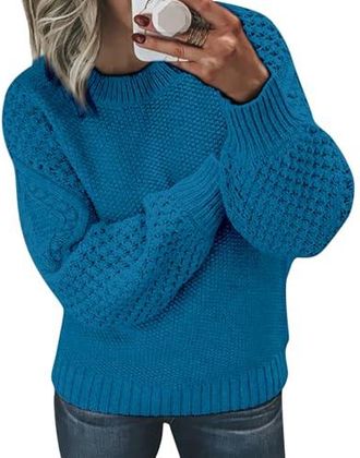 Generic Pull pour femme en tricot &eacute;pais &agrave; col rond et manches longues, coupe ample, doux, confortable, d&eacute;contract&eacute;, chaud pour lautomne et lhiver, usage quoti