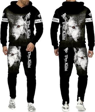 Keephen Ensemble de survêtement pour Hommes Viking Wolf 3D imprimé à Capuche et Pantalon de Jogging Ensemble décontracté Deux pièces Ensemble Sweat-Shirt à Ca