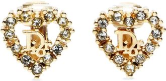 Dior 1980-1990 heart rhinestone clip-on earrings - Gold