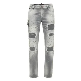 Philipp Plein Homme, Jeans, Gris, Taille: W30 Denim Rock Star Fit Pantalons Studs