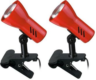 Briloner Lampe de chevet, lampe de bureau, lampe de table, lampe de lecture, pince &agrave; livres, lampe &agrave; pince, orientable, interrupteur &agrave; cordon, rouge, 10,8 cm (