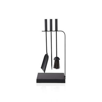 Relaxdays Kaminbesteck, 4-teiliges Set, Sch&uuml;rhaken, Ascheschaufel, Ofenbesen & St&auml;nder, Moderne Kamingarnitur, schwarz