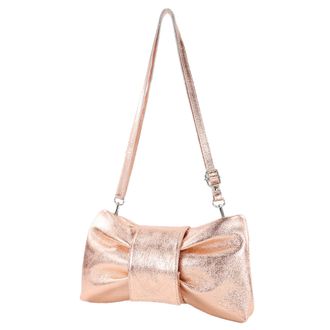 modamoda.de T214 Damen Leder Umh&auml;ngetasche Clutch Schultertasche Schleife handmade in Italy, Farbe:Ros&eacute;-Metallic