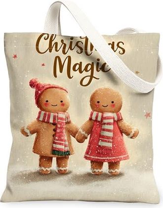 Generic Sacs fourre-tout en toile de pain d&eacute;pices, motif biscuits de vacances, sacs d&eacute;picerie, sacs d&eacute;picerie r&eacute;utilisables, vintage, l&eacute;gers, lavables avec ba