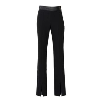 Nenette Schwarze Crepe Bistretch Hose mit Eco-Leder Eins&auml;tzen - - Trousers - Damen - Schwarzk - M