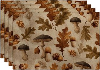 Generic Herbstblätter und Pilze Platzsets, Braun, rustikale Natur-Tischmatten für Esstisch, rutschfest, waschbar, für Innen- und Außenbereich, Party, dekorati