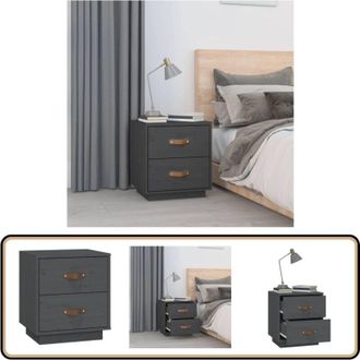 vidaXL Nachttisch Grau 40x34x45 cm Massivholz Kiefer - Nachttisch - Massivholzmöbel - Kiefernholz - Grau - Wohnzimmermöbel