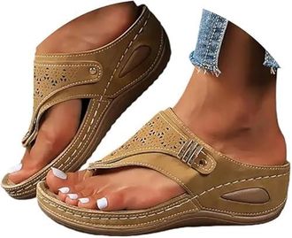 Generic Sandales orthop&eacute;diques pour femme 2026, avec soutien de la vo&ucirc;te plantaire, sandales &agrave; enfiler larges larges, vintage, creuses, confortables, d&eacute;contra