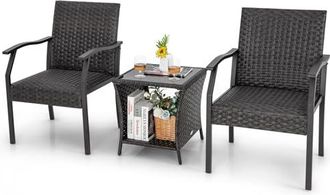 Giantex Ensemble de meubles de jardin en rotin r&eacute;sistant aux intemp&eacute;ries - Petit balcon - 2 chaises avec table - Meubles de balcon pour 2 personnes - Salon de