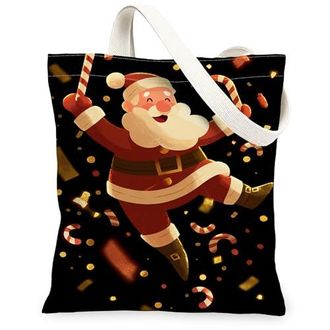 Generic Sacs fourre-tout en toile motif P&egrave;re No&euml;l - R&eacute;utilisables - L&eacute;gers et lavables - Avec bandouli&egrave;re, noir, 13x15 Inch