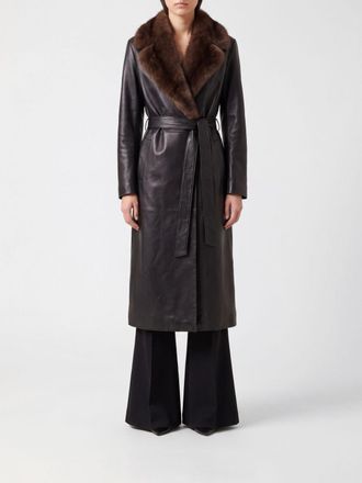 Salvatore Santoro Veste longue portefeuille en cuir avec col en fourrure