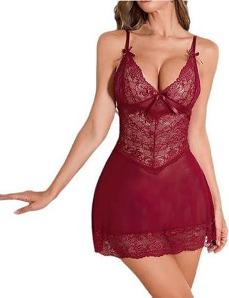Generic Lingerie Sexy Femme Coquine Hot Lingerie Femme Une soir&eacute;e Coquine Nuisette Mesh Transparente Bretelles Fines Noeud + Dentelle Nuit Coquine Douce