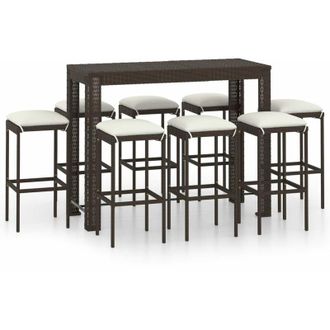 vidaXL 9-tlg. Gartenbar-Set mit Kissen Poly Rattan Braun - Vidaxl