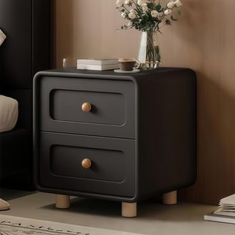 Generic Nachttisch Aus Leder Mit 2 Schubladen, Moderner Beistelltisch Mit Beinen Aus Massivholz, Nachtschrank Für Schlafzimmer Und Wohnzimmer(Black,50cm)