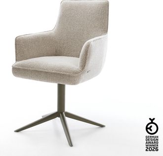 DELIFE Drehstuhl Heira-Flex mit Armlehnen Webstoff Soft Beige Fu&szlig;kreuz Effektfinish Titan 360&deg; drehbar Wippfunktion Taschenfederkern, Esszimmerst&uuml;hle