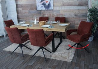 Mendler 6er-Set Esszimmerstuhl HWC-O78, Küchenstuhl, drehbar Auto-Return, Stoff/Textil Chenille (310g/m²) Öko-Tex - rotbraun