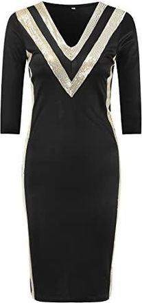 Generic Robe Grande Taille - Robe de Soiree Femme Chic et Glamour - Robe &agrave; Paillettes Dor&eacute;es pour Femmes, Col en V Profond, Sexy, Moulante Aux Hanches, Imprim