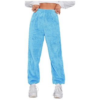 Generic Warme Hose Damen Winter Fleece Elegant Lang Freizeithose Warm Gefüttert Pyjamahose Flauschig Teddyhose Fleece Hosen Sporthose Warme Haushose Thermal P