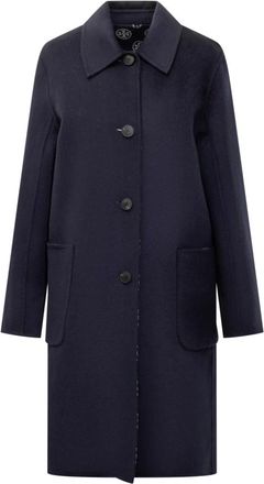 Tory Burch Femme, Manteaux, Bleu, Taille: 40 FR T Monogram Jacquard Wool Coat
