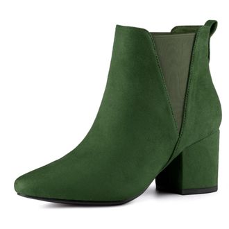 Allegra K Damen-Chelsea-Stiefel mit spitzer Zehenpartie und Blockabsatz Grün 39