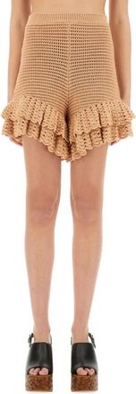 Chlo&eacute; Femme, Shorts, Beige, Taille: 38 FR Crochet Knit Mini Shorts