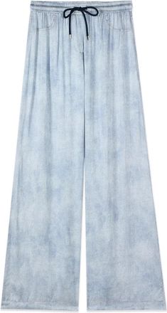 Oltre Femme, Pantalons, Bleu, Taille: 42 FR Pantalon Palazzo en Satin Effet Denim