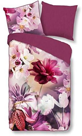 Descanso 9325 Sonja Reversible Bedding Set in Cotton Fabric, Berry, 155 cm x 220 cm, Brown, 155 x 220 cm