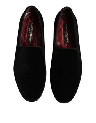 Dolce & Gabbana Mens Velvet Slip-On Loafer Black Cotton Viscose