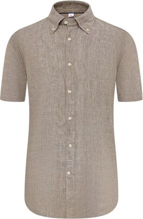 Tom Rusborg Unifarbenes Leinen-Kurzarmhemd mit Button Down-Kragen, Regular in