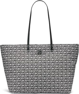 DKNY Jenny Tote, 100% Polyester avec Bordure en polyuréthane Femmes, Logo Noir et Noir