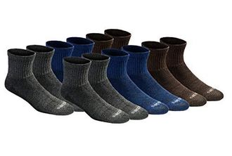 Dickies Mens Dri-tech Moisture Control Quarter Socks Multipack, Grey/Blue/Brown (12 Pairs), Shoe Size: 5-9