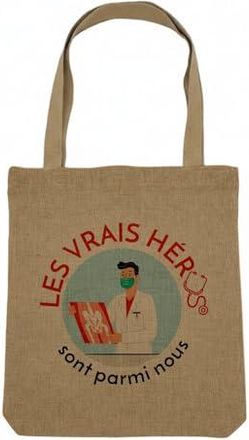 Fabulous Sac Shopping Tote Bag Aspect Lin - Les Vrais H&eacute;ros - Docteur M&eacute;tier M&eacute;decin Radiologue Sac de Courses Toile Epaisse 360g Beige Naturel Cabas Port&eacute; Epa