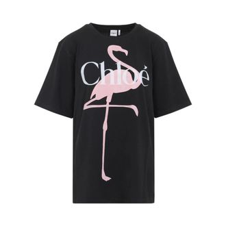 Chlo&eacute; Flamingo Grafik T-Shirt - - Tops - Damen - Schwarzk - M