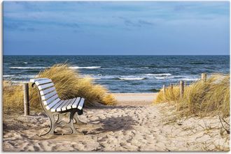 Artland Wanddeko Leinwand Bilder Wandbild 90x60 cm Landschaften Küste Strand Idyll Meer Sitzbank Ostsee Graal Müritz U4PR