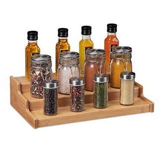 Relaxdays Gewürzregal Bambus, Gewürze, Kräuter, 3 Etagen, stehende Gewürztreppe für Arbeitsplatte, HBT 9x38x22 cm, natur, 1 Stück, Braun