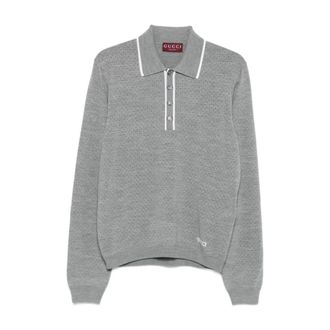 Gucci Graue Wollpolo mit Perforierten Details - - Tops - Herren - Grau - L