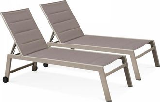Oviala Lot de 2 bains de soleils en aluminium taupe