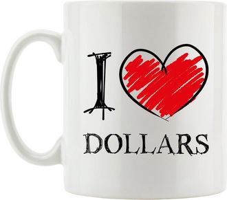 Pixxprint I Love Dollars Fun Tasse, ca. 300ml Fassungsvermögen, Keramik Weiß, Spülmaschinenfest