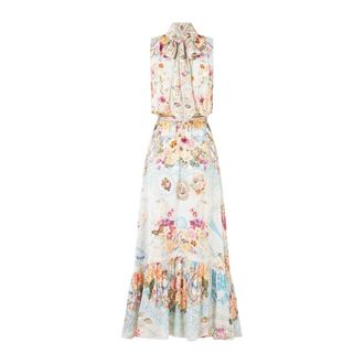 Camilla Kleid mit Schleifenkragen und Gummizug in der Taille - - Dresses - Damen - Mehrfarbig - M