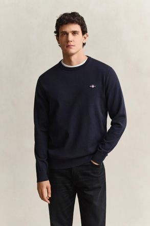 GANT Rundhalspullover GANT CLASSIC COTTON, Herren, Gr. 4XL, blau (evening blau), Web, Obermaterial: 100% Baumwolle, regular fit normal, Rundhals, eingesetz