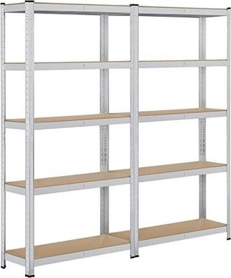 Yaheetech Lot de 2 &Eacute;tag&egrave;res de Garage Charge Lourde &Eacute;tag&egrave;re en M&eacute;tal Ratelier Cuisine Salon 90 &times; 30 &times; 180 cm Acier Galvanis&eacute; MDF Capacit&eacute; de Charge 175 kg