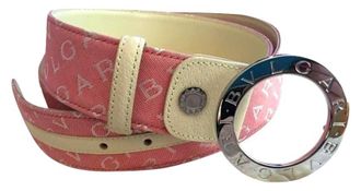 Bulgari Pink Canvas Logo Belt Size L