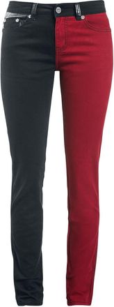 Black Premium by EMP Damen schwarz-rote Stoffhose Slim-Fit im Colourblock-Design W33L34