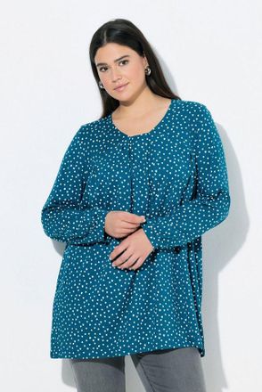 Ulla Popken T-Shirt Shirt Zierfalten A-Linie Carree-Ausschnitt Langarm