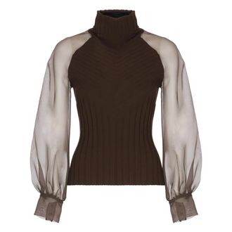 D.exterior Rippstrickpullover mit hohem Kragen - - Knitwear - Damen - Braun - S