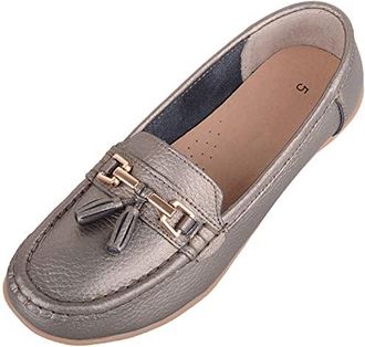 Absolute Footwear Mocassins décontractés à Enfiler en Cuir pour Femme, Gris métallique, 38 EU
