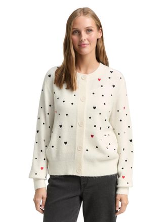 Tom Tailor Damen 1049089 Cardigan Strickjacke, 39151-White Black Dots and Hearts, M