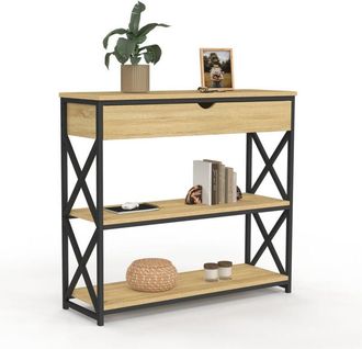 IDMarket Console 1 tiroir WAYNE 2 &eacute;tag&egrave;res design industriel