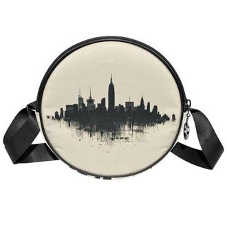 Generic Sac &agrave; bandouli&egrave;re Circle pour femme, motif horizon de New York, petit sac &agrave; bandouli&egrave;re avec fermeture &eacute;clair, bretelles r&eacute;glables, sac &agrave; main rond d&eacute;